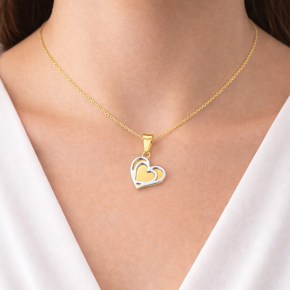 Double heart pendant 2 gold plates 15x15 mm